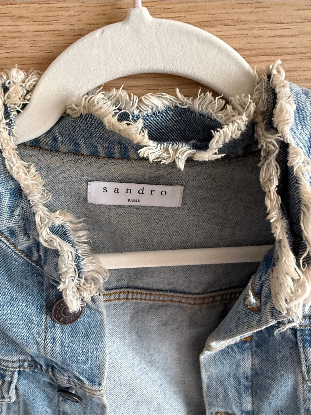 Sandro | Jackets & Coats | Sandro Light Blue Distressed Denim Jacket ...